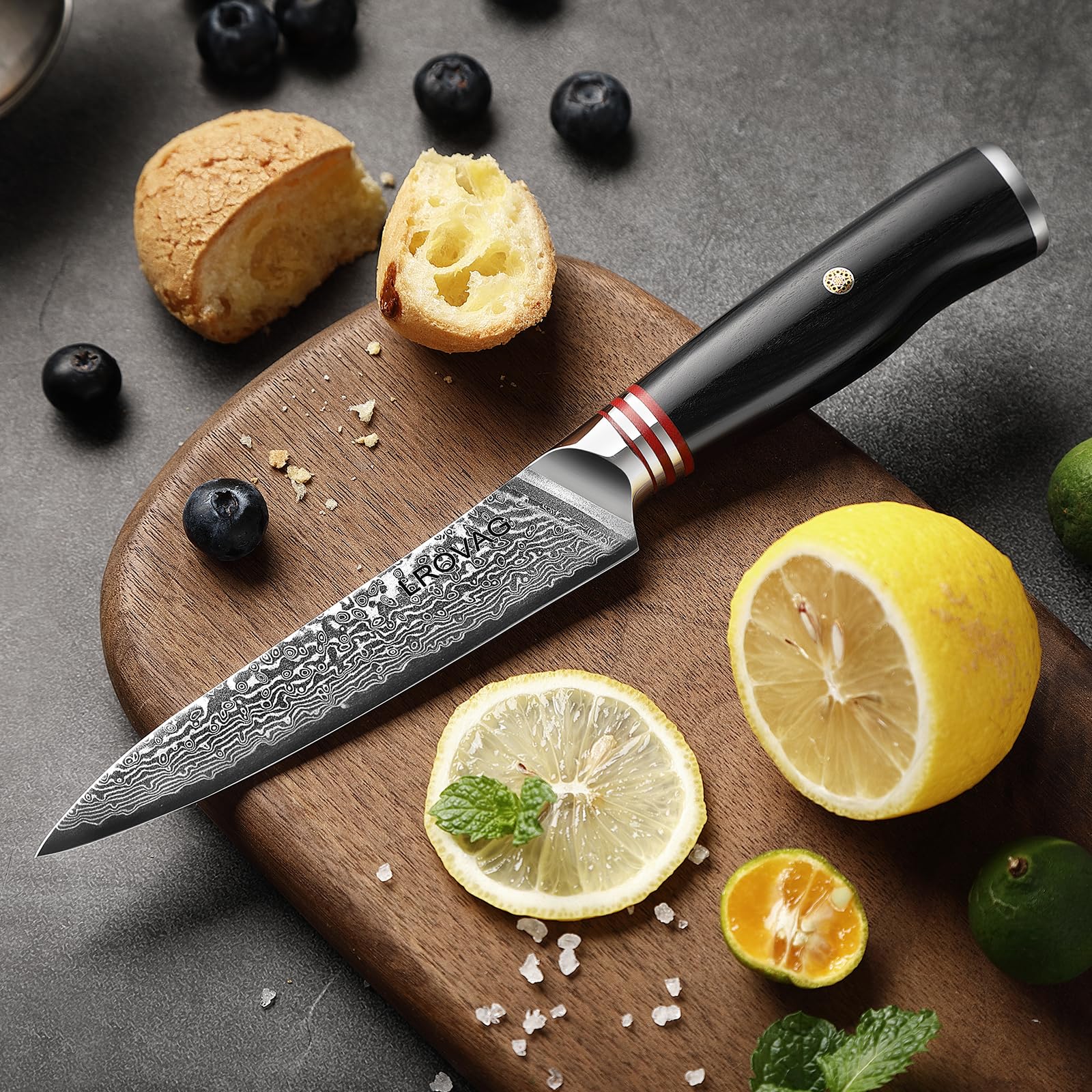 lrovag Utility Kitchen Knife,5 Inch Damascus Paring Knife, Super Sharp High Carbon Stainless Steel Fruit Knife,Multipurpose Chopping Knife, Japan VG10 Steel Core,Premium Gift Box