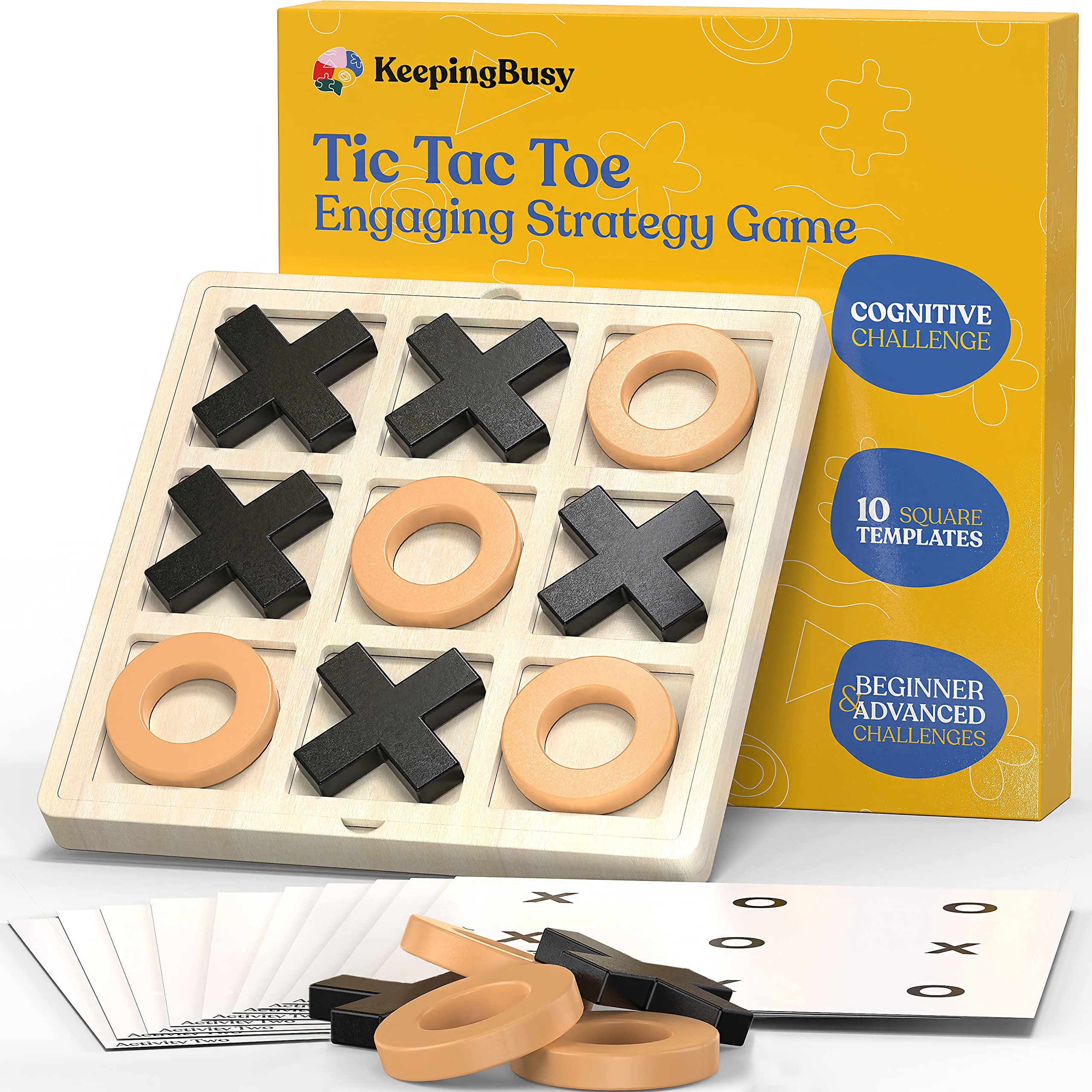 Keeping Busy Tic Tac Toe Wooden Game with Templates - Dementia Activities for Seniors โ Alzheimers Activities for Dementia Patients - Busy Boxes for Dementia Patients - Big Matching Games for Adults