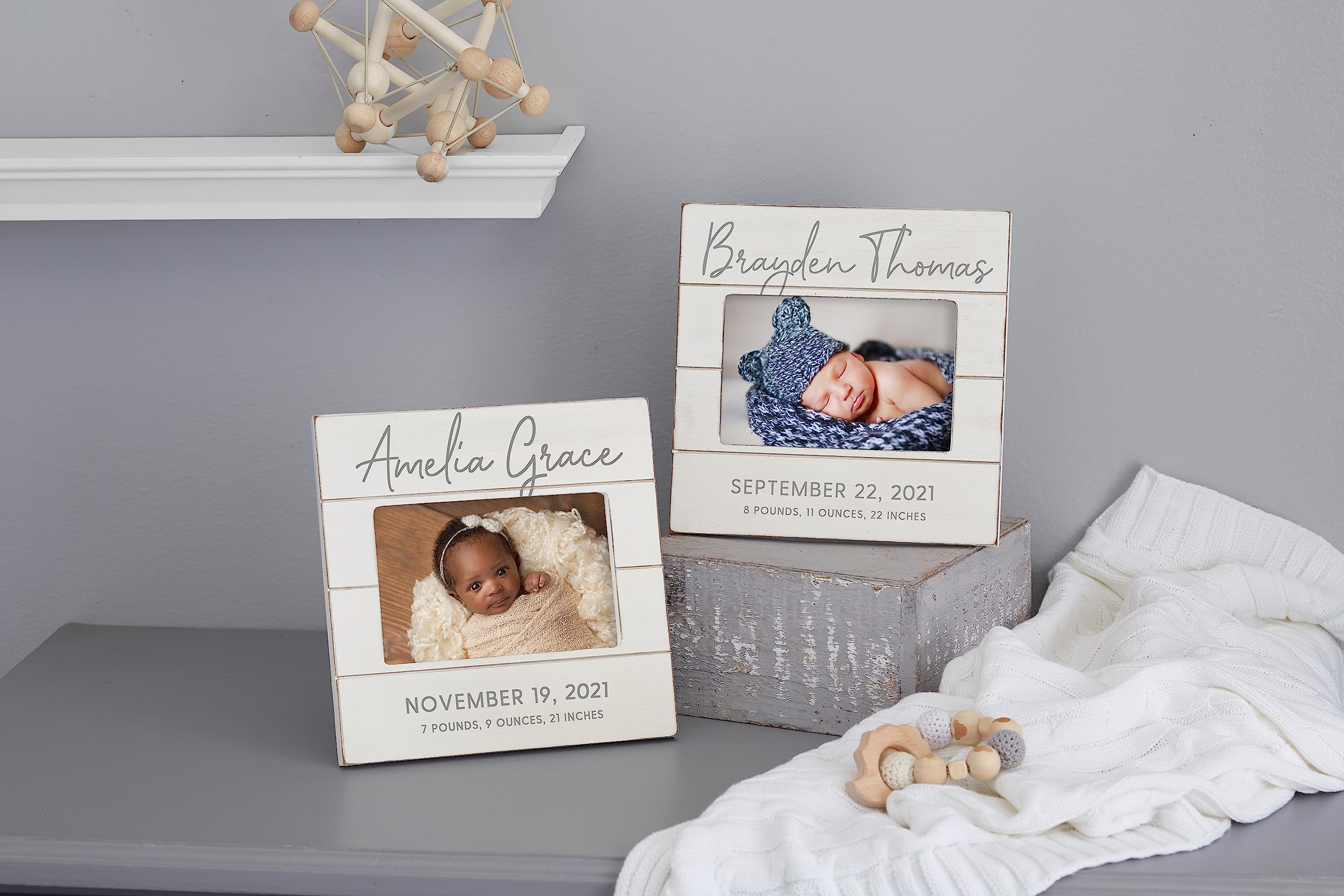 Personalization Universe Personalized Simple and Sweet Baby Shiplap Frame 4x6 Horizontal Picture Frame - Rustic Whitewashed Wood Photo Frame for Newborn, Boy or Girl, Newborn & Family Pictures,
