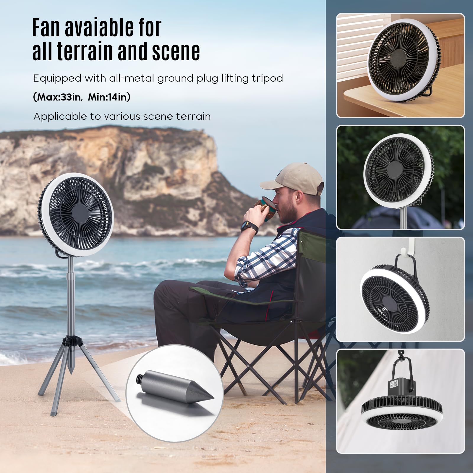 Lixada 5in1 Portable Standing Fan with Light-Outdoor Fan with APP control,10000mAh Rechargeable Portable Camping Fan with LED lantern,Hanging Hook for Tents, Cordless USB Desk Fan