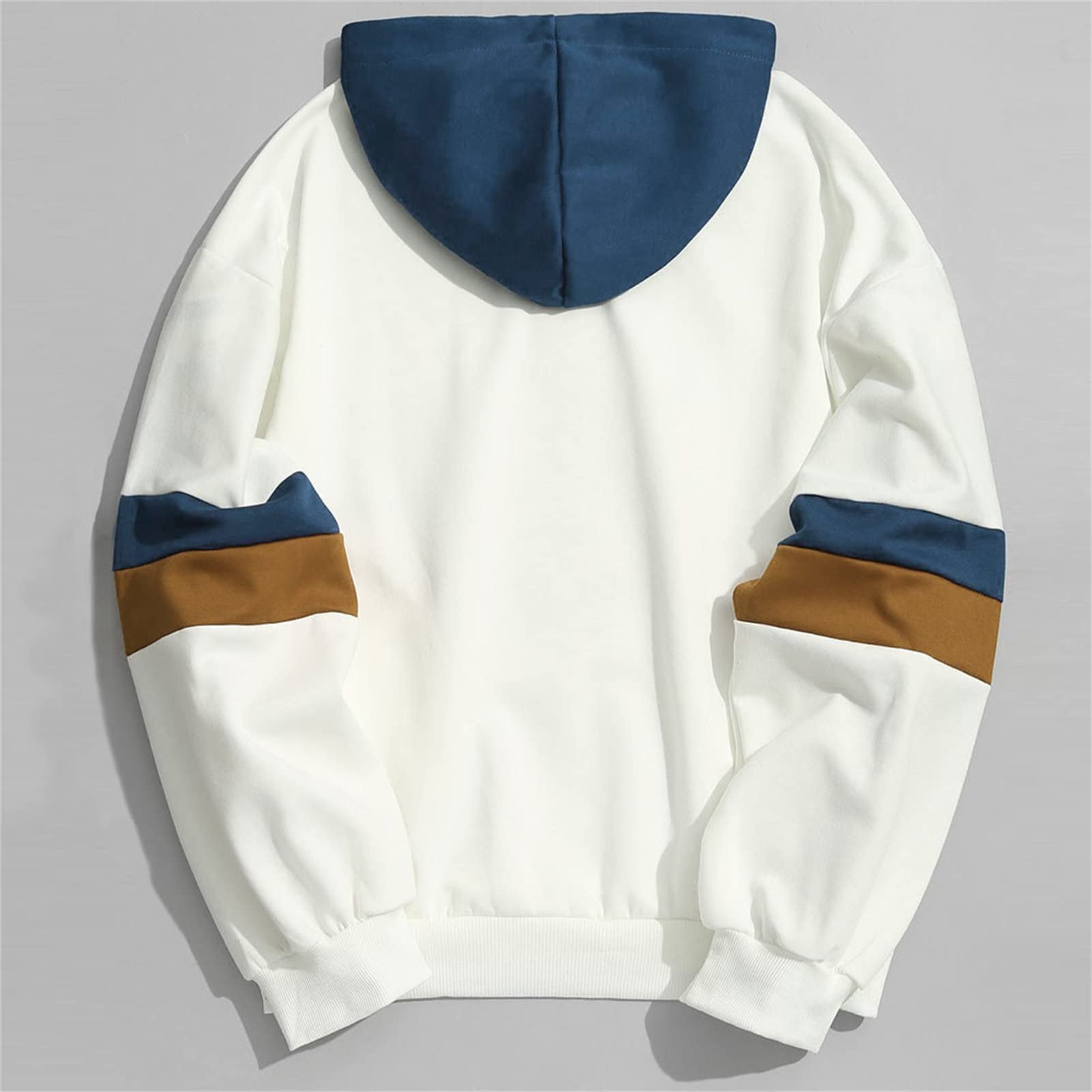 Maiyifu-GJ Men's Casual Colorblock Pullover Hoodies Long Sleeve Striped Color Block Hooded Multicolor Drawstring Sweatshirt (White,Medium)
