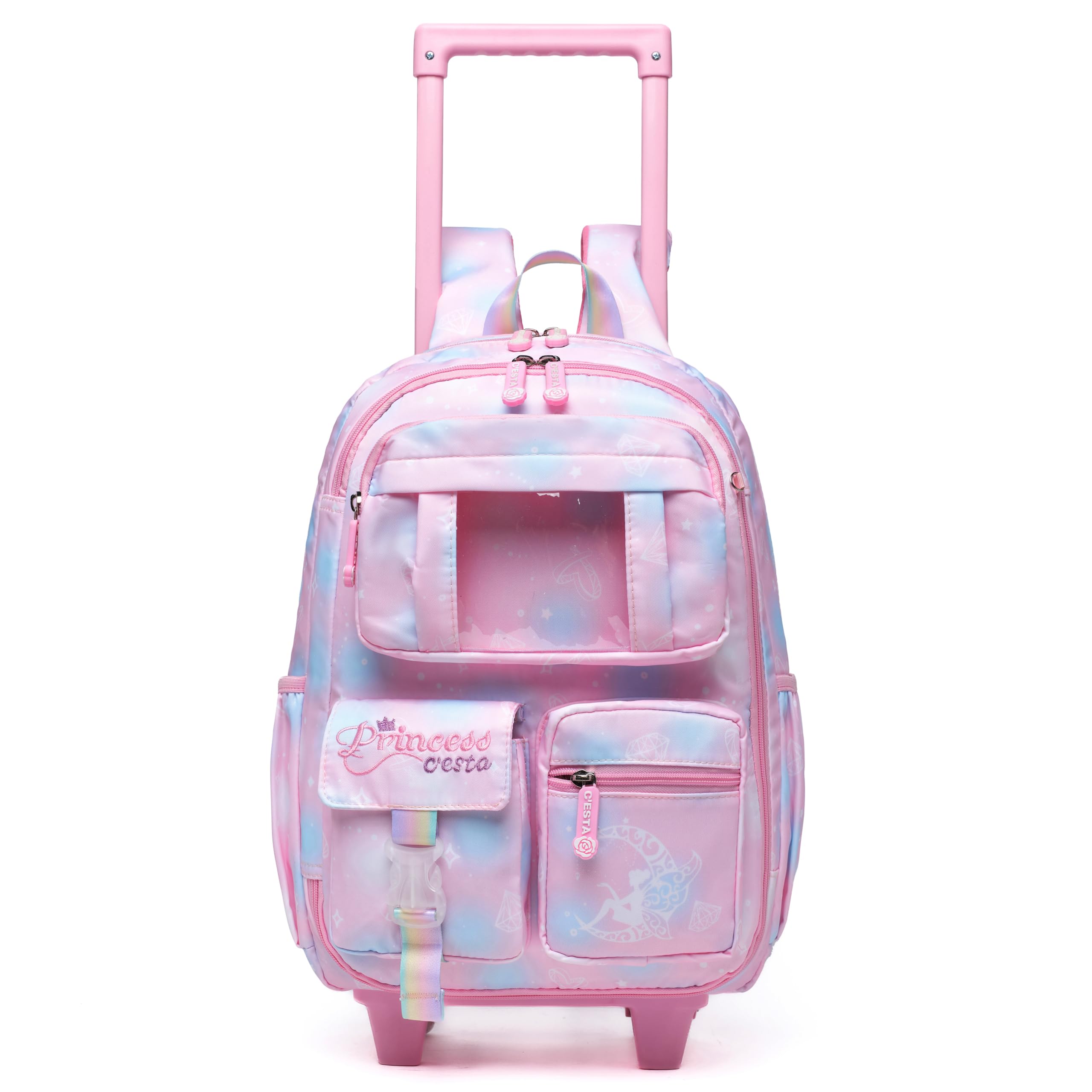HTgroce Rolling Backpack for Girls School Bookbag with Wheels for Elementary Student Wheels Roller Trolley Luggage Suitcase Pink