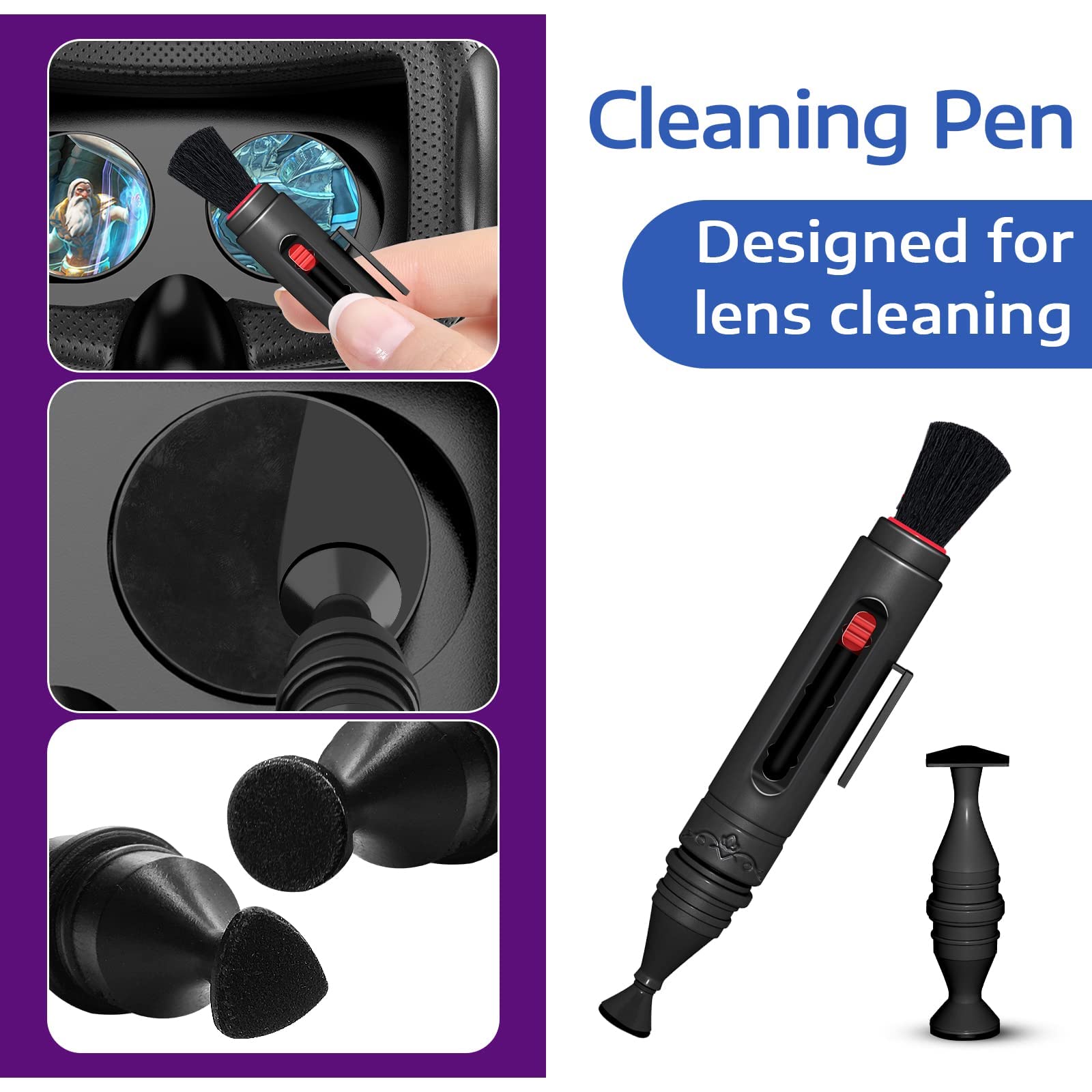 Lens Cleaning Kit Compatible with Oculus Quest 2, Anti-Fog Wipes for VR Lens Cleaning, Lens Pen Cleaning Kit for VR Headset/Rift-S/HTC Vive/PS4/VR Game Controller VR Accessories
