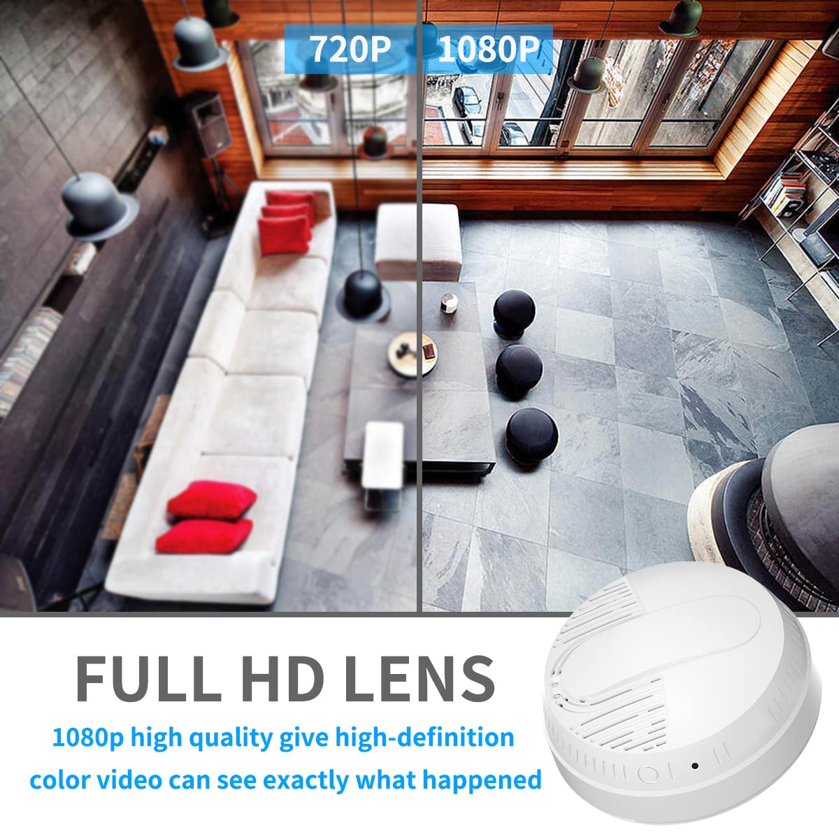 LIZVIE WiFi Smoke Case Camera, 1080P HD Wireless Security Camera with Cell Phone App,Night Vision,Motion Detection,WiFi Camera for Home and Office Surveillance