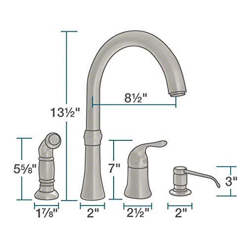 MR Direct 710-bn Brushed Nickel 4-Hole Single-Handle Standard Kitchen Faucet with Side Spray and Soap Dispenser