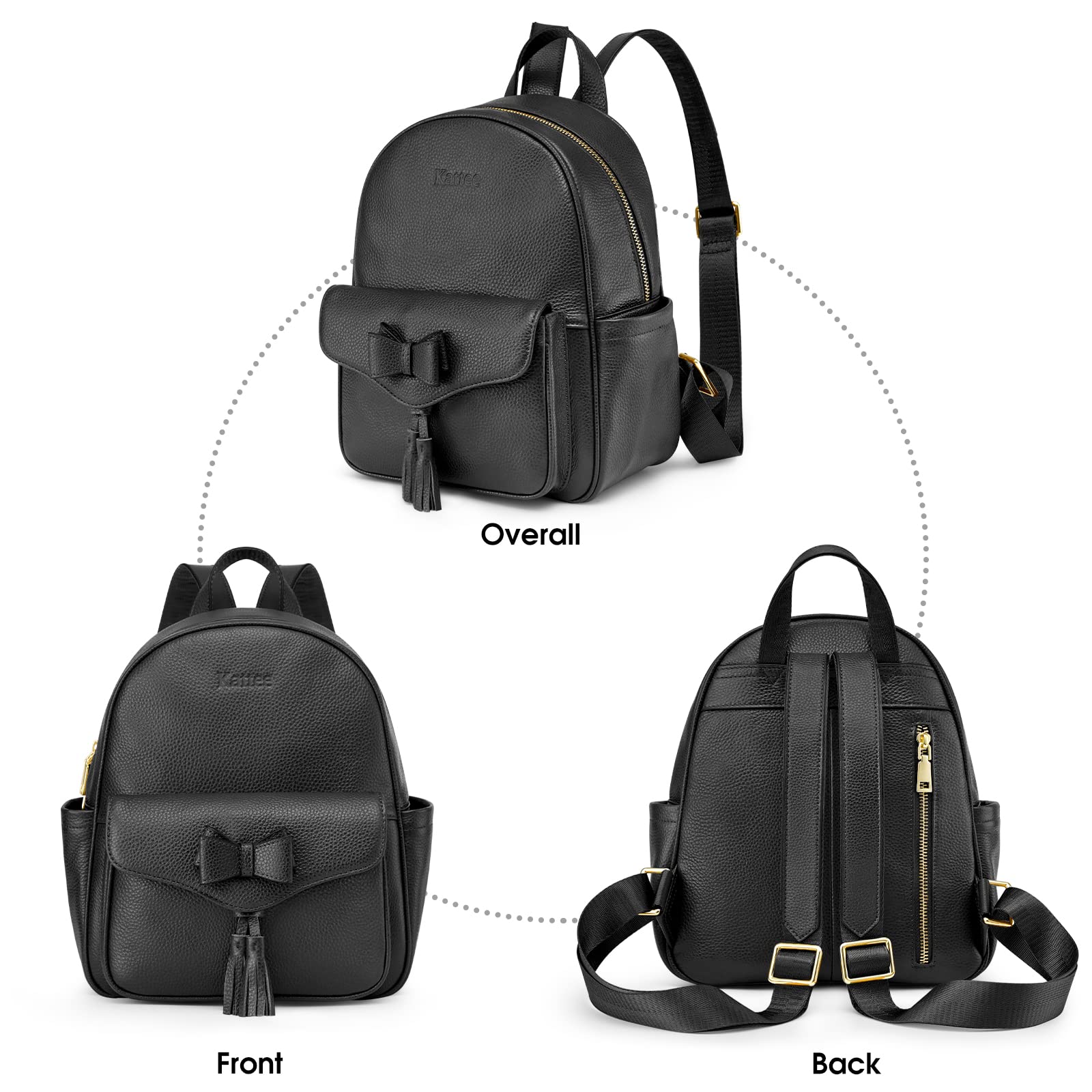 Kattee Genuine Leather Backpack Purse for Women, Anti-theft Fashion Ladies Medium 2Pcs Set Shoulder Bag, Brown
