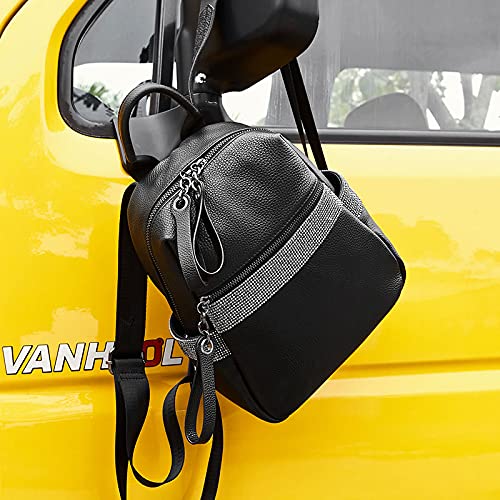 Iswee Leather Women Backpack Small Purse Anti-theft Casual Soft Daypack for Women (Black)