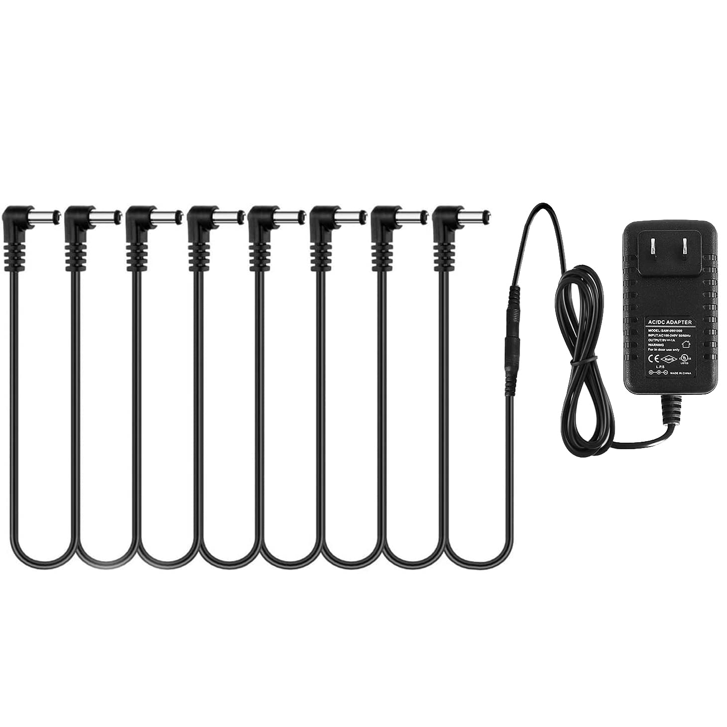 Guitar Effects Pedal Power Supply Adapter 9V 1A DC with 8 Way Daisy Chain Cables for BOSS Dunlop Ditto TC Electronic Pedal, Extended Length Cord (DC with 8 Way Cable)
