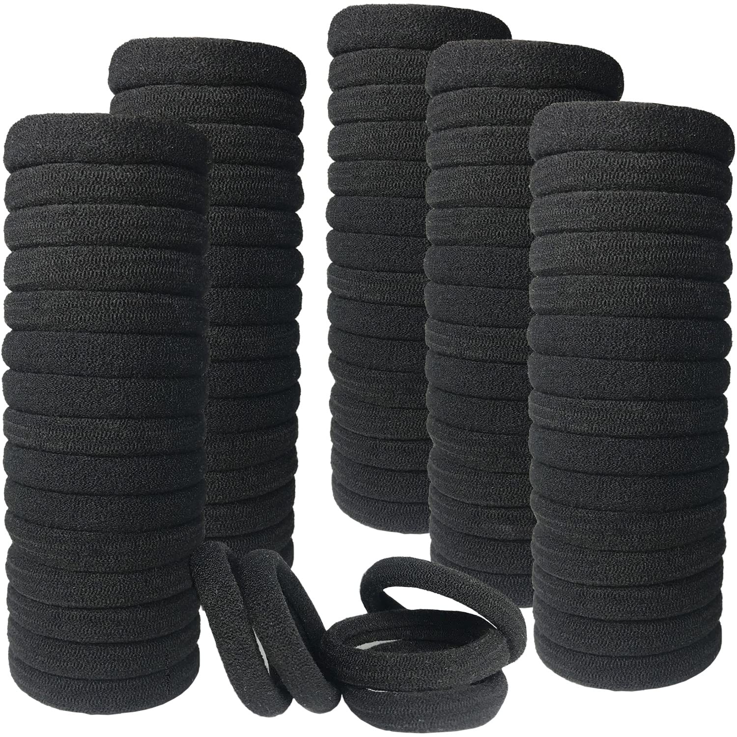 MARY LAVENDER 100pcs Thick Seamless Hair Ties for All Hair Types Black Color Hair Elastics Ponytail Holders Hair Scrunchies No Damage for Women Girls 100pcs