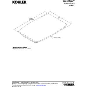 Kohler 471489 K-6637-NA Hardwood Cutting Board, One Size, Wood