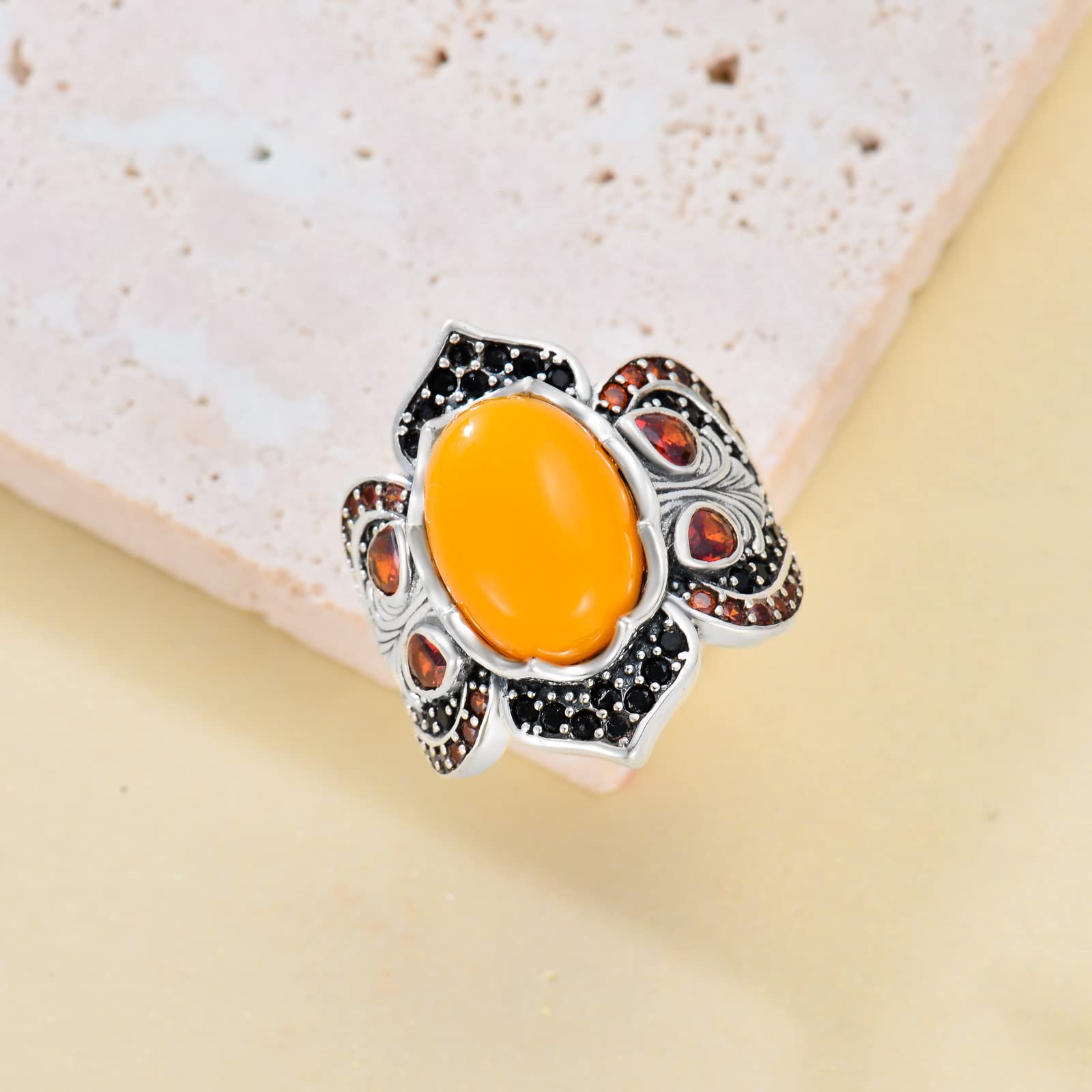 KOUROU Vintage Amber Ring 925 Sterling Silver Ring Adjustable Rings (size6-8)