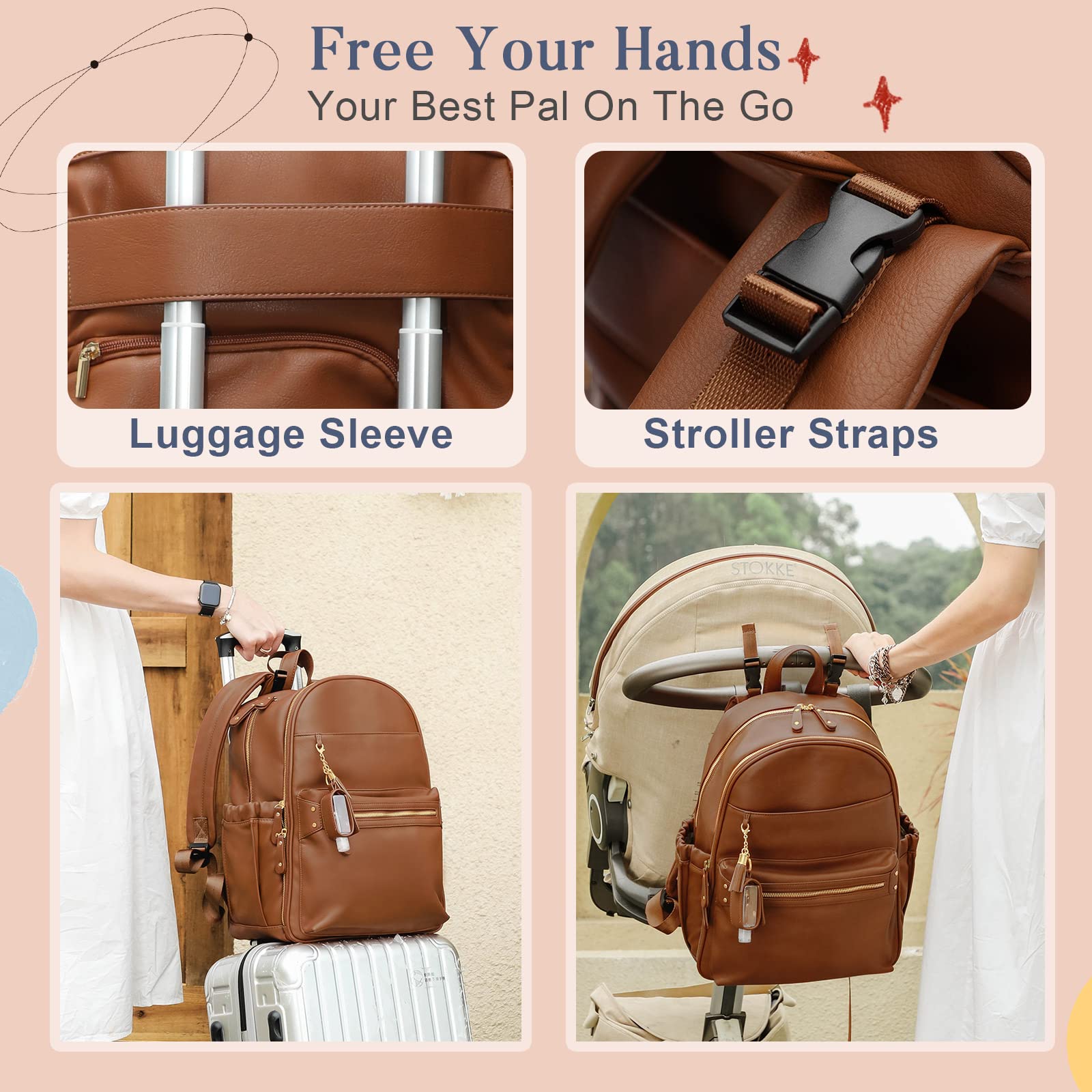 miss fong Diaper Bag Backpack Leather Diaper Bag & Diaper Bag Organizer Pouches Bundle