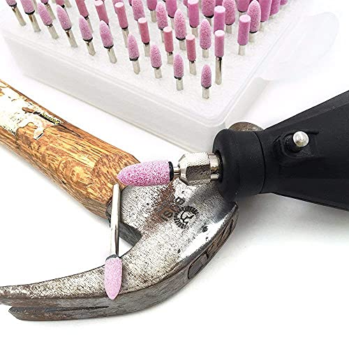 ๐๐ฎ๐จ ๐ค๐ 100 Pcs Rotary Grinding Stone - 1/8'' Shank Aluminum Oxide Sanding Kits Abrasive Stone Grinding Points Polishing Kits for Dremel Rotary Tool (Red)