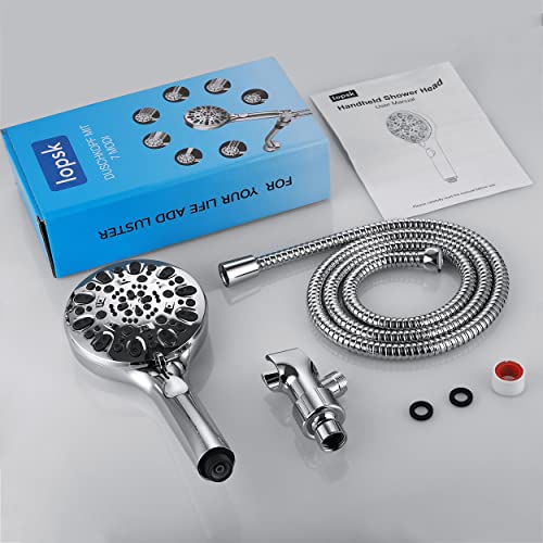 Iopsk Shower Head with Handheld Set 7 Spray High Pressure Detachable Shower Heads with Extra 60" Long Stainless Steel Hose and Adjustable Bracket-Chrome Finish Hand Held Showerhead with On/Off Switch