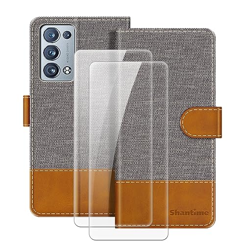 MILEGAO Leather Case for Oppo Reno 6 Pro+ 5G Magnetic Phone Case with Wallet and Card Slot + [2 Pack] Tempered Glass Screen Protector for Oppo Reno 6 Pro Plus 5G (6.55”) Grey