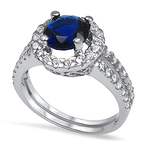 LaRaso & Co His Hers TRIO Wedding Set Sterling Silver Wedding Rings Blue Simulated Sapphire Bridal Set Him Her 14/6