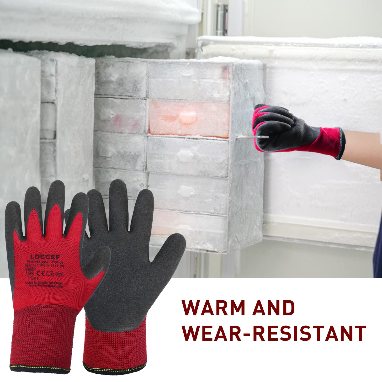 LOCCEF 2 Pairs Winter Work Gloves for Men and Women, Freezer Gloves for Work Below Zero, Thermal Insulated, Super Grip (L)