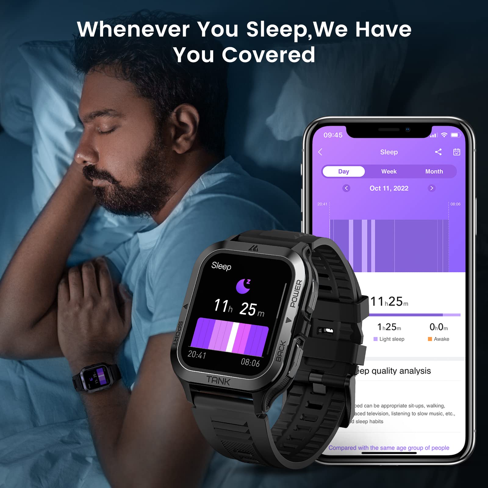 KOSPET Smart Watch for Men - Rugged Military Smart Watch for iPhone and iOS, 50 Days Long Battery Life, Bluetooth Answer/Make Call, 1.85'' Large HD Display, 70+ Sports Modes