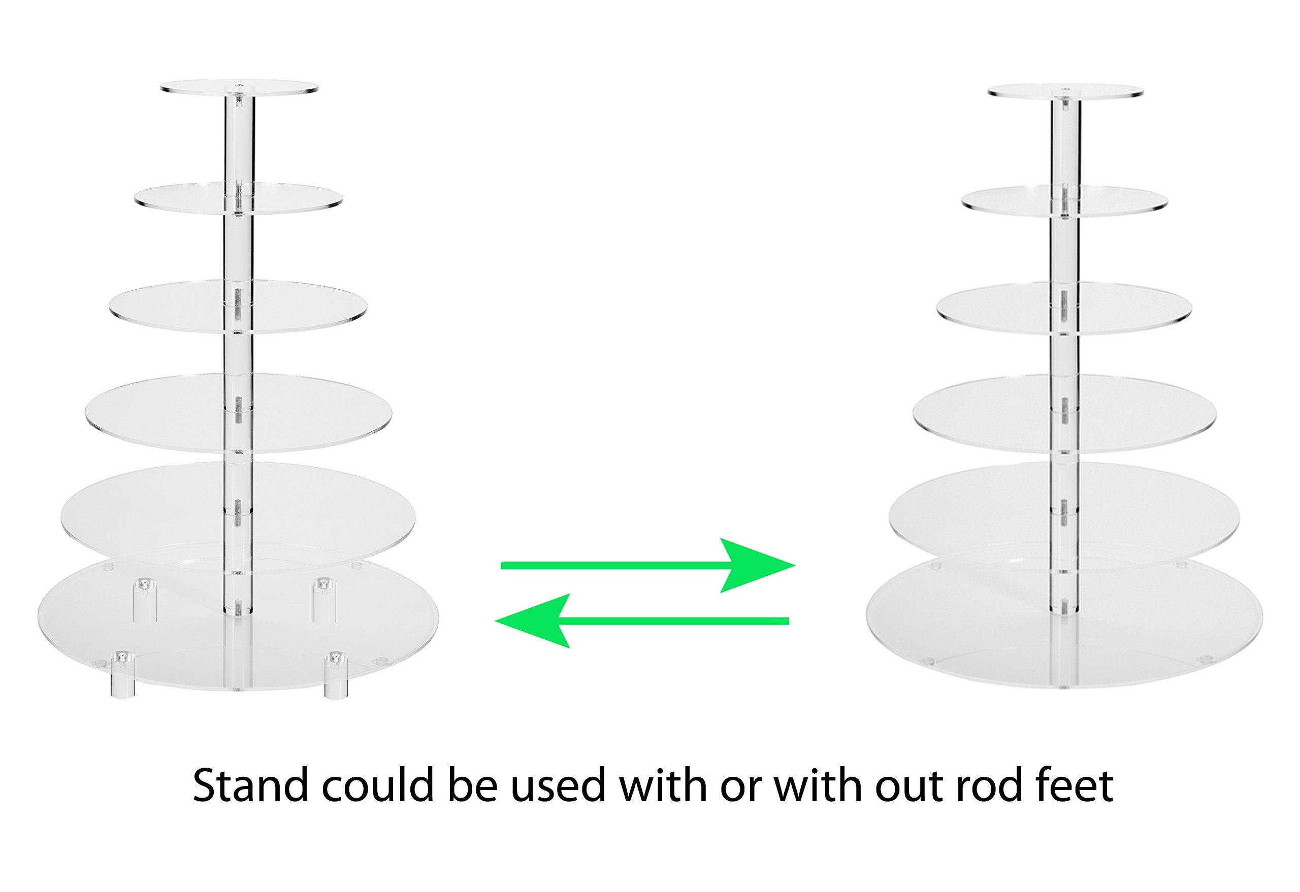 Jusalpha® Large 6-Tier Acrylic Glass Round Wedding Cake Stand- Cupcake Stand Tower/Dessert Stand- Pastry Serving Platter- Food Display Stand (Large with Rod Feet) (6RF)