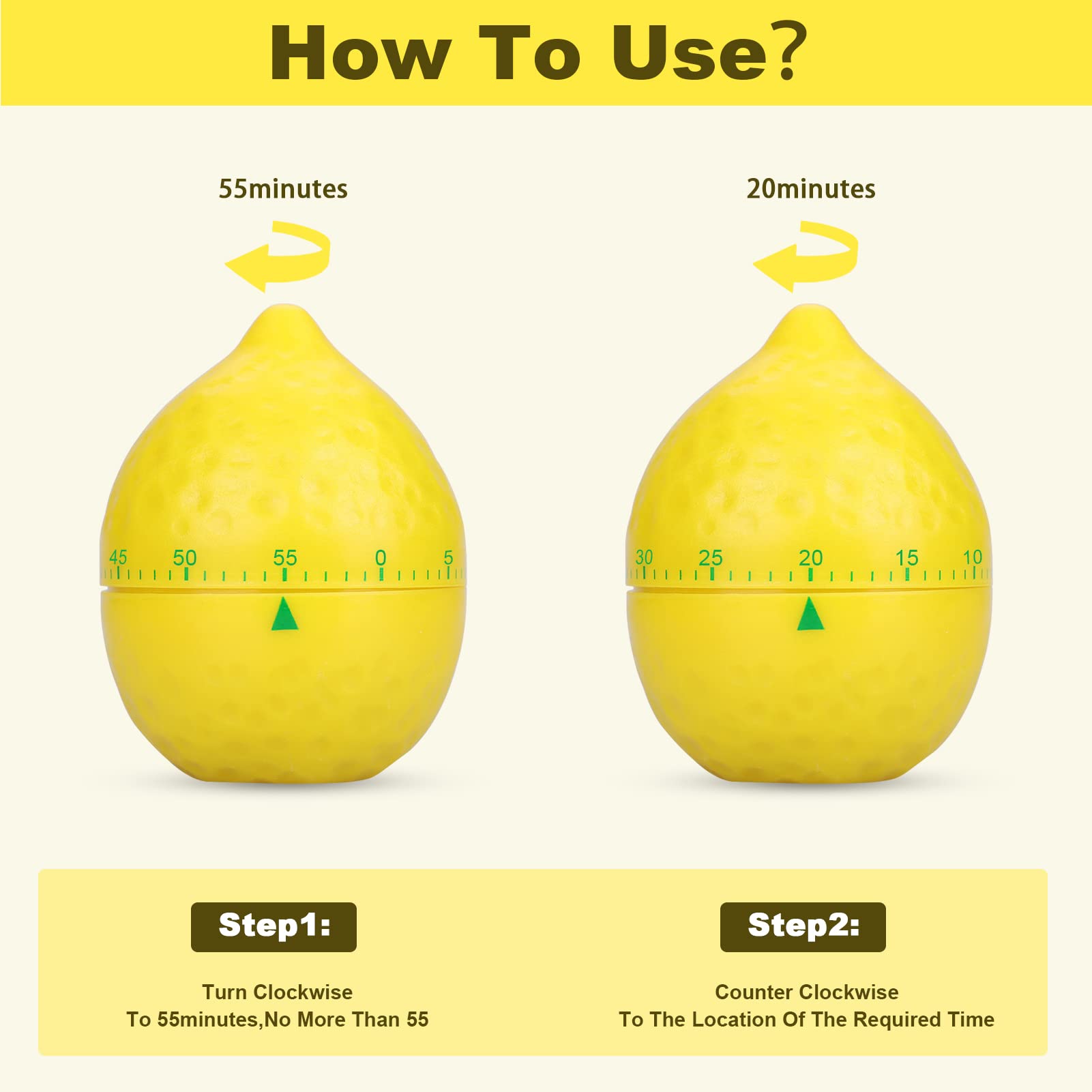 Kitchen Timer,60 Minutes Cooking Timer, Cute Craft Lemon Classroom Timer with 360° Rotating Countdown, Durable Mechanical Lemon Reminder, Kitchen Timer Clock for Kids Teachers Adults