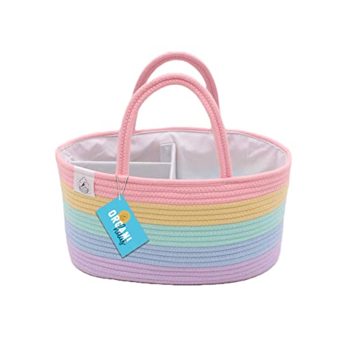 Pastel Rainbow Caddy Basket + Cotton Rope Unicorn Basket for Nursery Decor -