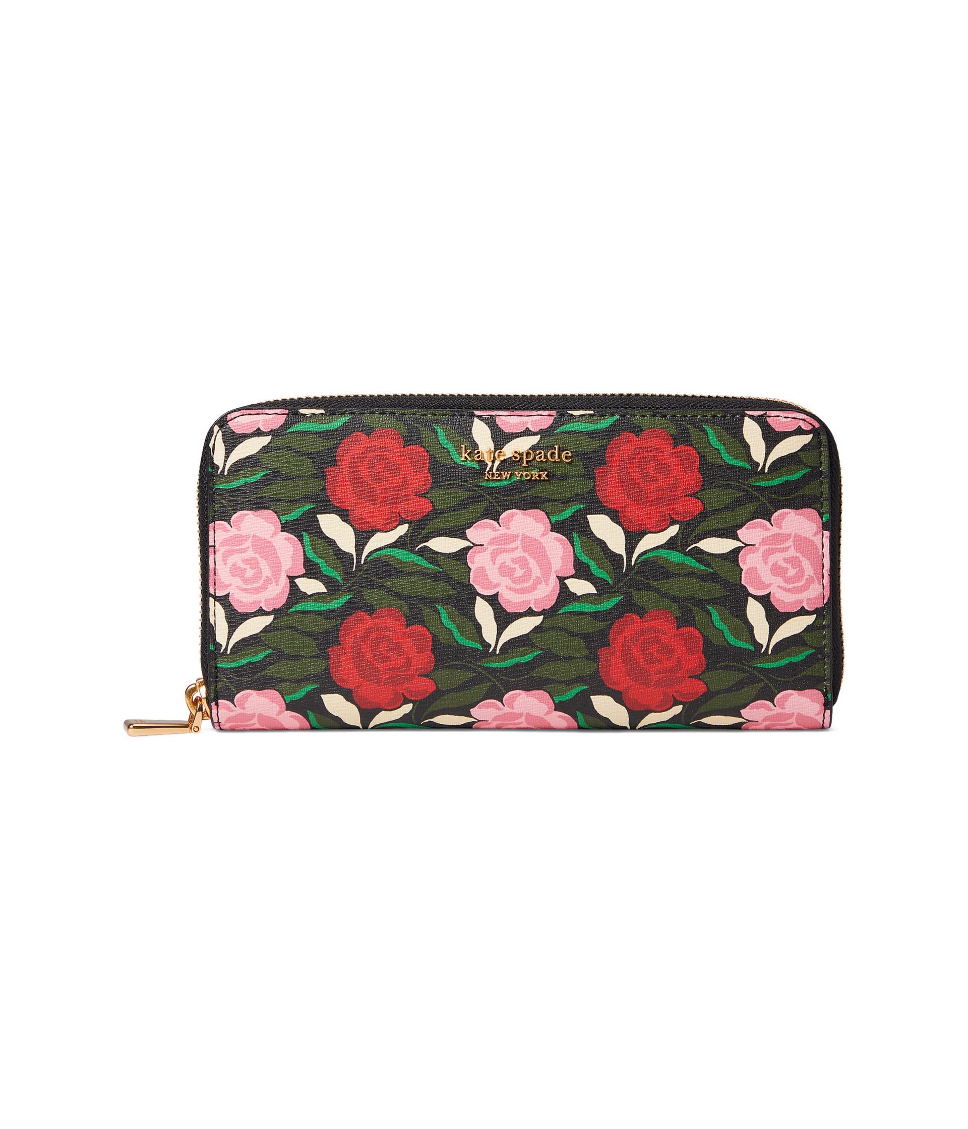 kate spade new york Morgan Rose Garden Printed Saffiano Leather Zip Around Continental Wallet Black Multi One Size