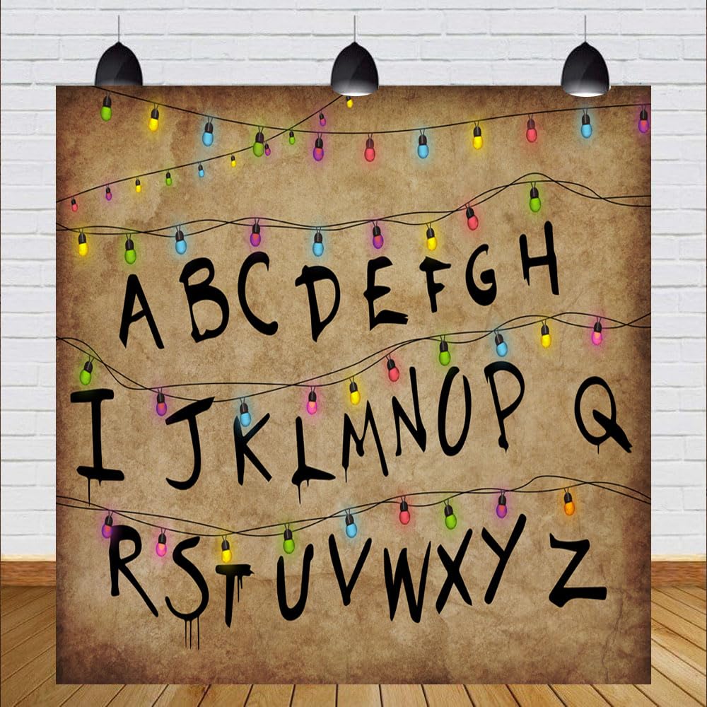 Lofaris Lofaris Stranger Backdrop Rustic Alphabet Colorful Lights Background Kids Birthday Baby Shower Party Decor Cake Table Banner Photo Booth Props Cake Table Banner 6x4ft