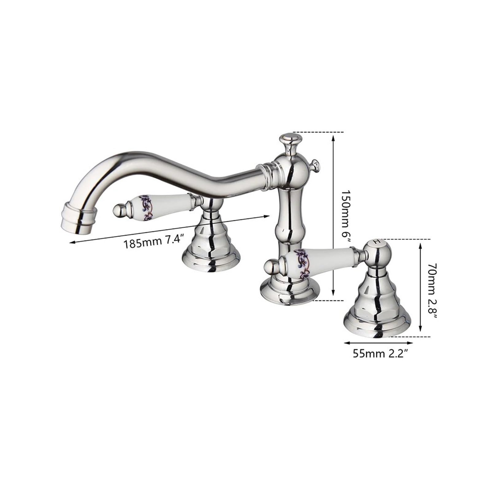 MISSCELL Chrome Brass Bathroom Faucet Hot & Cold Bathtub Mixer Faucet Deck Mounted Wash Basin Sink Faucet Ceramic Handles ,Faucet, LL-662