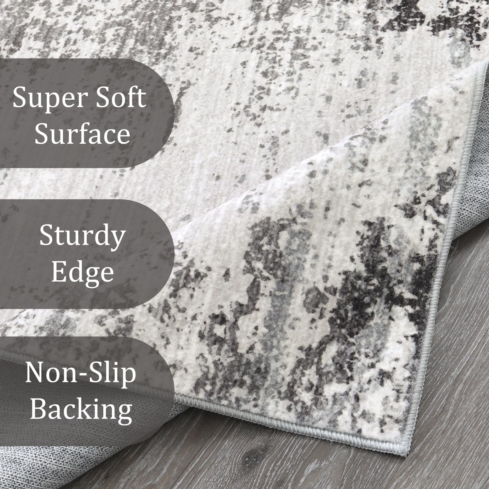 Morebes Modern 3x5 Rug Non Slip,Washable Neutral Area Rug for Bedroom, Soft Abstract Pattern Throw Floor Carpet for Entryway Entry Kitchen Bathroom Living Room Office,Black&Grey