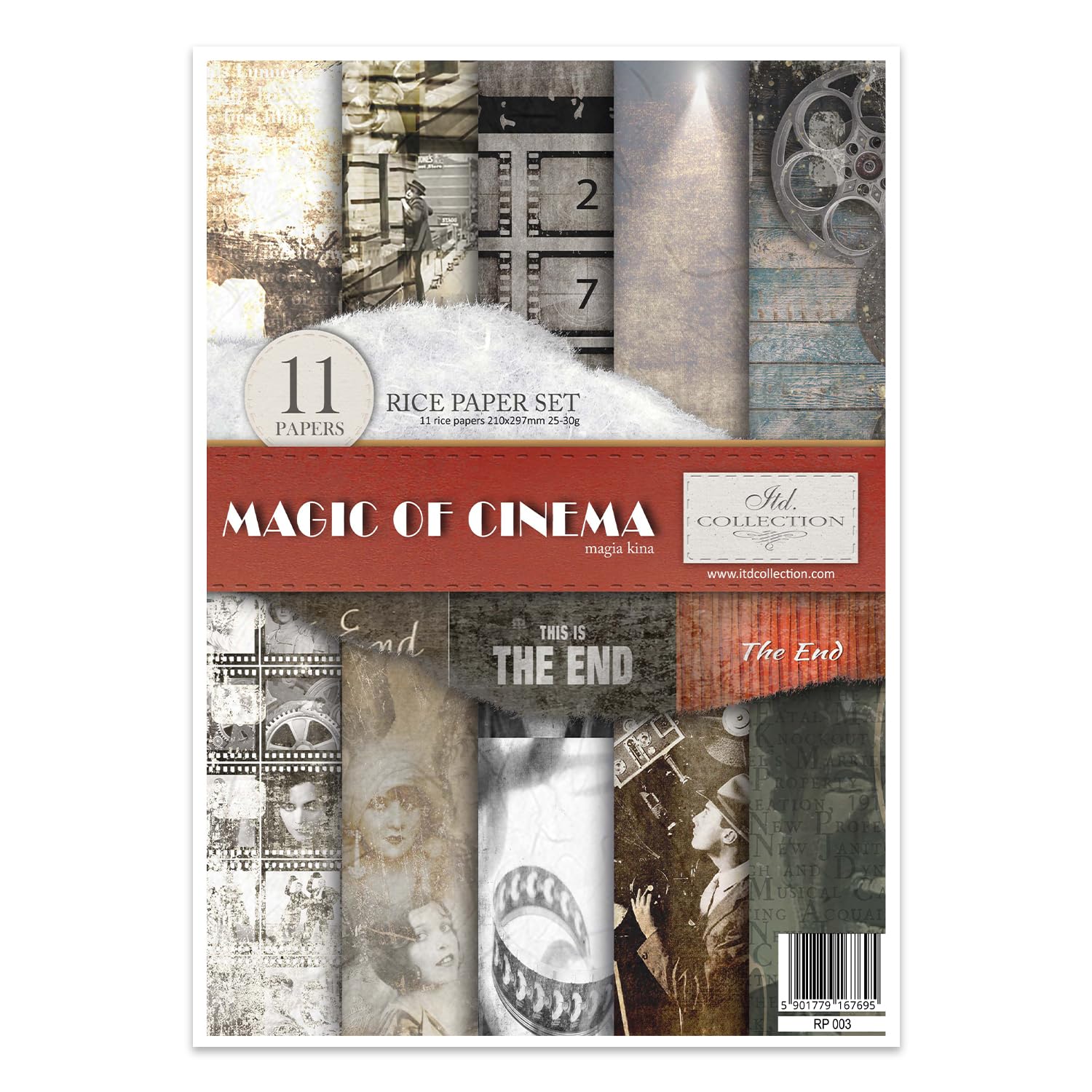 ITD Collection - Rice Paper Creative Set A4 Decoupage Rice Paper Sheet 29.7 x 21 cm Napkin Technology Multicoloured (Magic of Cinema)