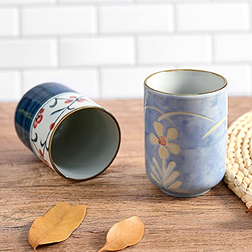 Junrutc Tea Cups,Pottery Chinese Tea Cup Set of 4,Japanese Yunomi Tea Cups,Asian Porcelian Tea Cups,10 oz,Handleless Ceramic Cup for Matcha Tea,Green Tea,Latte,Cappuccino.