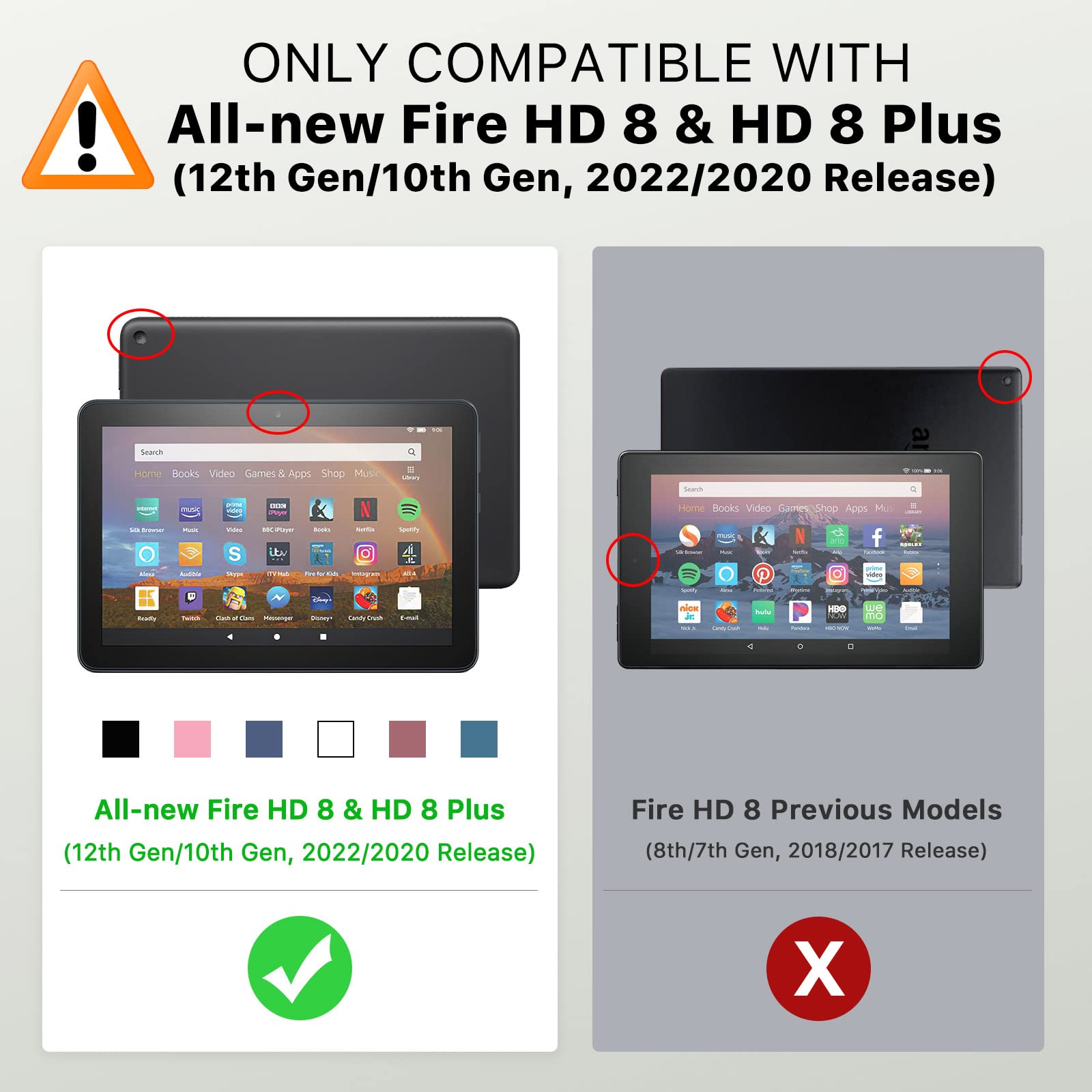 MoKo Case with Temperd Glass Screen Protector Fits Kindle Fire HD 8 & 8 Plus Tablet (12th Generation/10th Generation, 2022/2020 Release) Slim Folding Stand Cover with Auto Wake/Sleep, 9H Hardness Film
