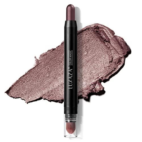 LUXAZA Eye Shadow Stick, Cream Single Makeup with Blending Brush, Eye Brightener Stick, Blush Stick, Eyeliner, Smooth Metallic #75 Ruby Pearl
