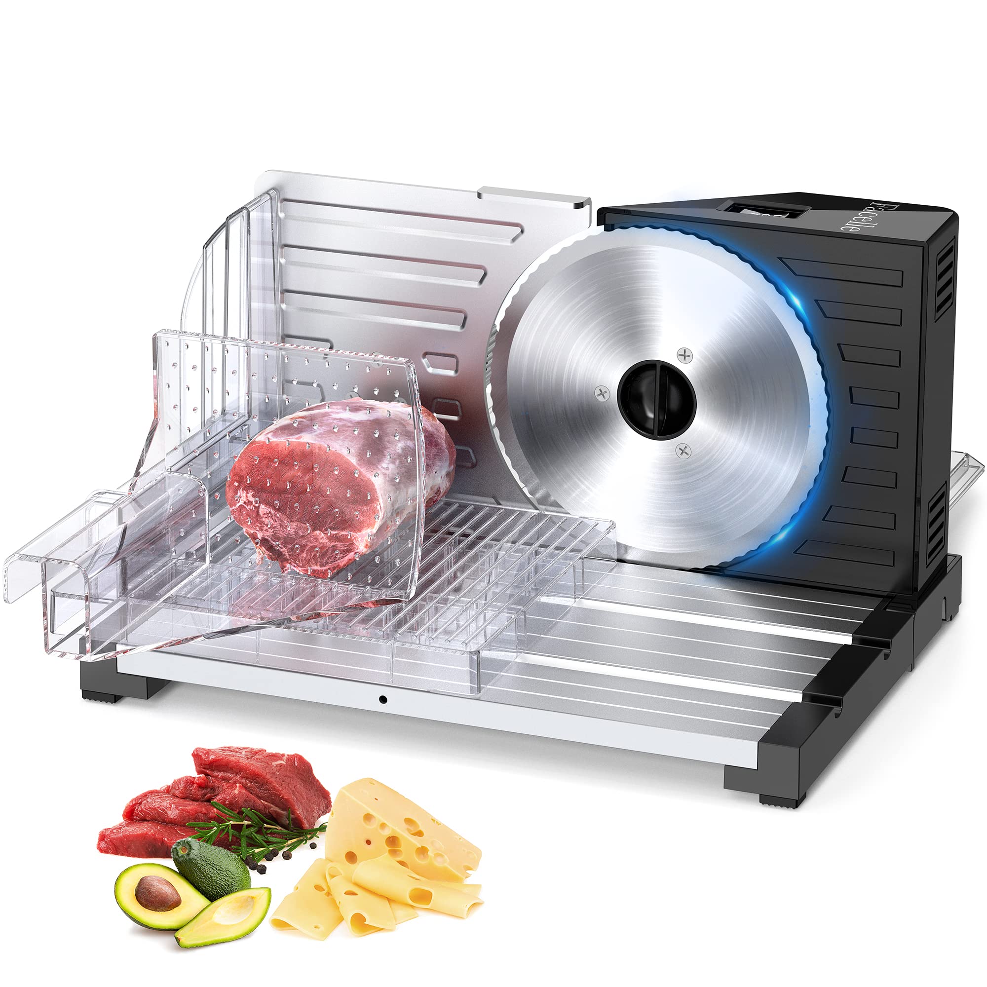 Meat Slicer, Electric Deli Meat Slicer for Home Facelle, 0-18mm Adjustable Thickness Electric Food Slicer Machine with Removable Stainless Steel Blades, Foldable and easy to store