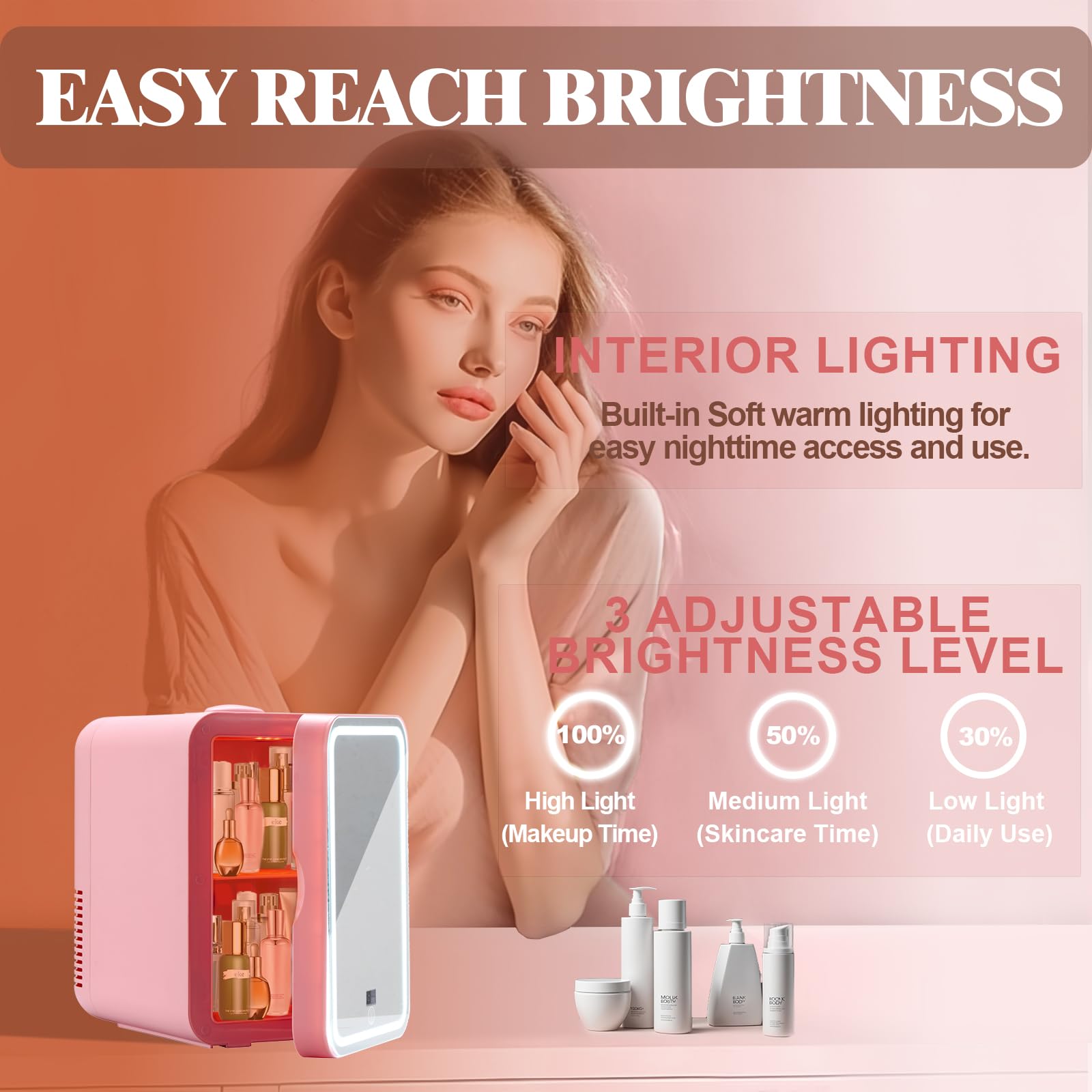 PIQUEBAR Skincare Fridge 4L, Mini Makeup Cosmetic Fridge with Mirror Dimmable Light, Small Refrigerator for Bedroom Office Cooler & Warmer, White