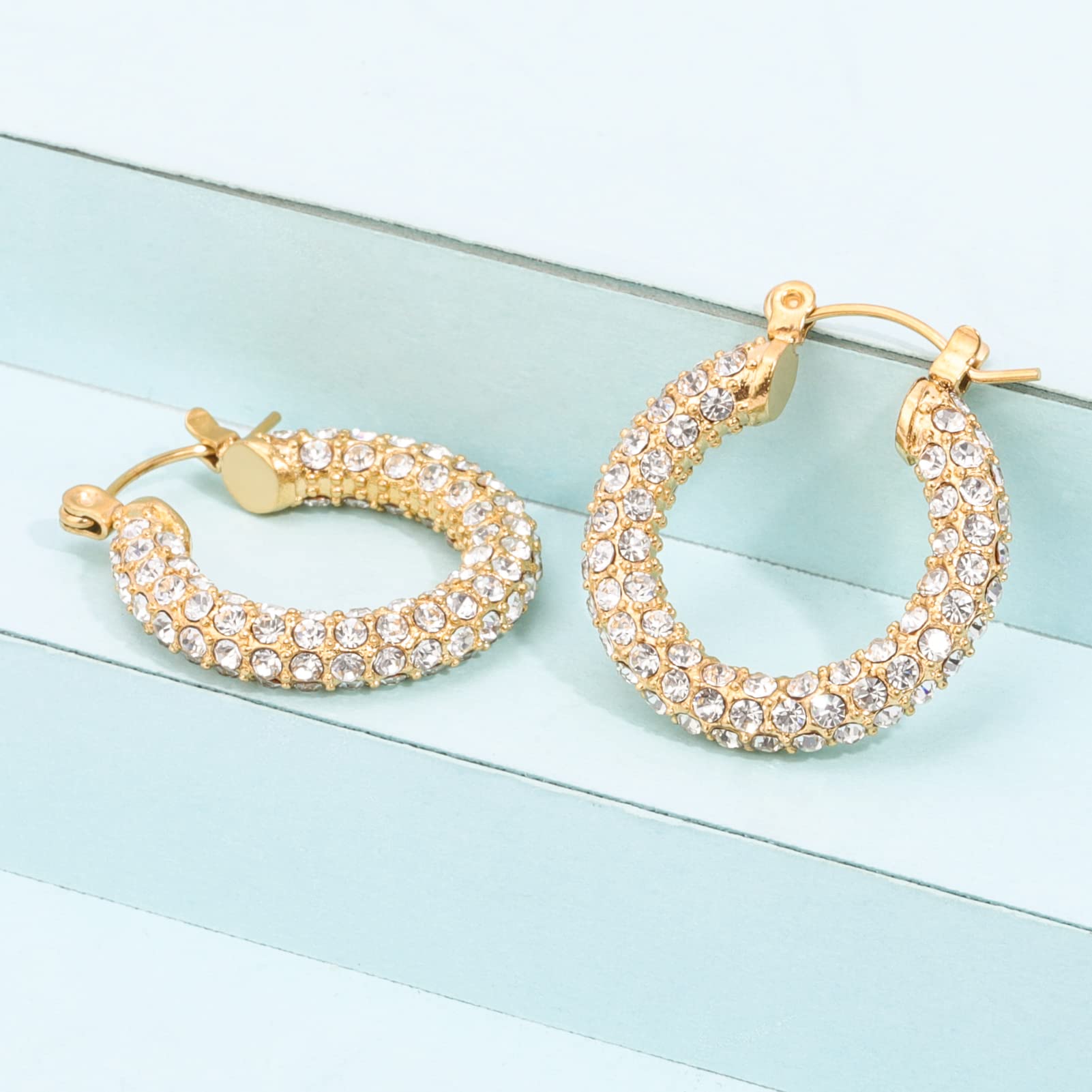 Joacii Gold Plated Cubic Zirconia Accent Hoop Earrings for Women Hypoallergenic Huggie Hoops