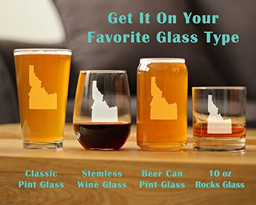 Idaho State Outline Stemless Wine Glass - State Themed Drinking Decor and Gifts for Idahoan Women & Men - Large 17 Oz Glasses