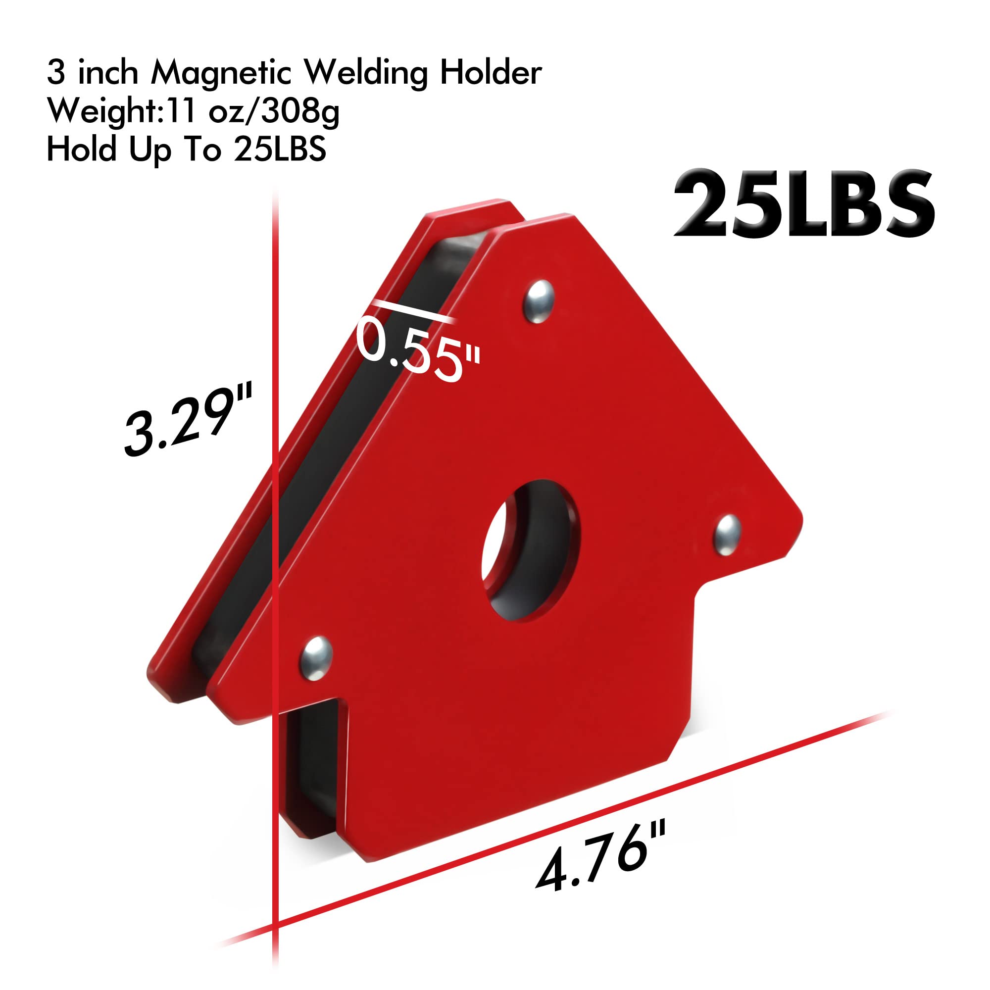 MANUSAGE 4pcs 3" 25lb Welding Magnet Arrow Welding Magnets and Clamps Magnetic Arrow Welder Metal Working Mig Tools and Equipment 45° 90° 135° Angle Magnet Holder, Red,Black