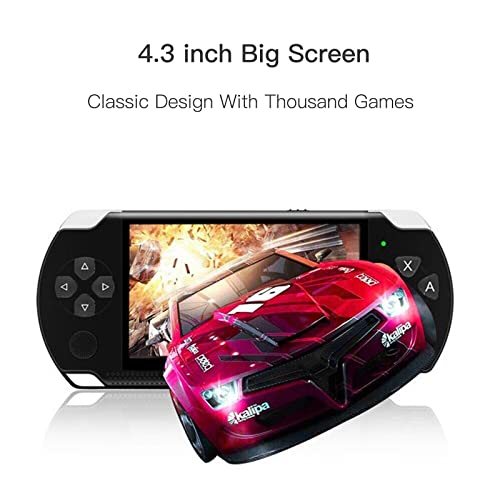 New 4.3" Full Color High-Speed Crisp TFT Widescreen Video Game Console Built-in 10000 Games, with Mini 5P USB, 3.5mm AUX Earphone Output/TV Output, TF Card Holder(Black)