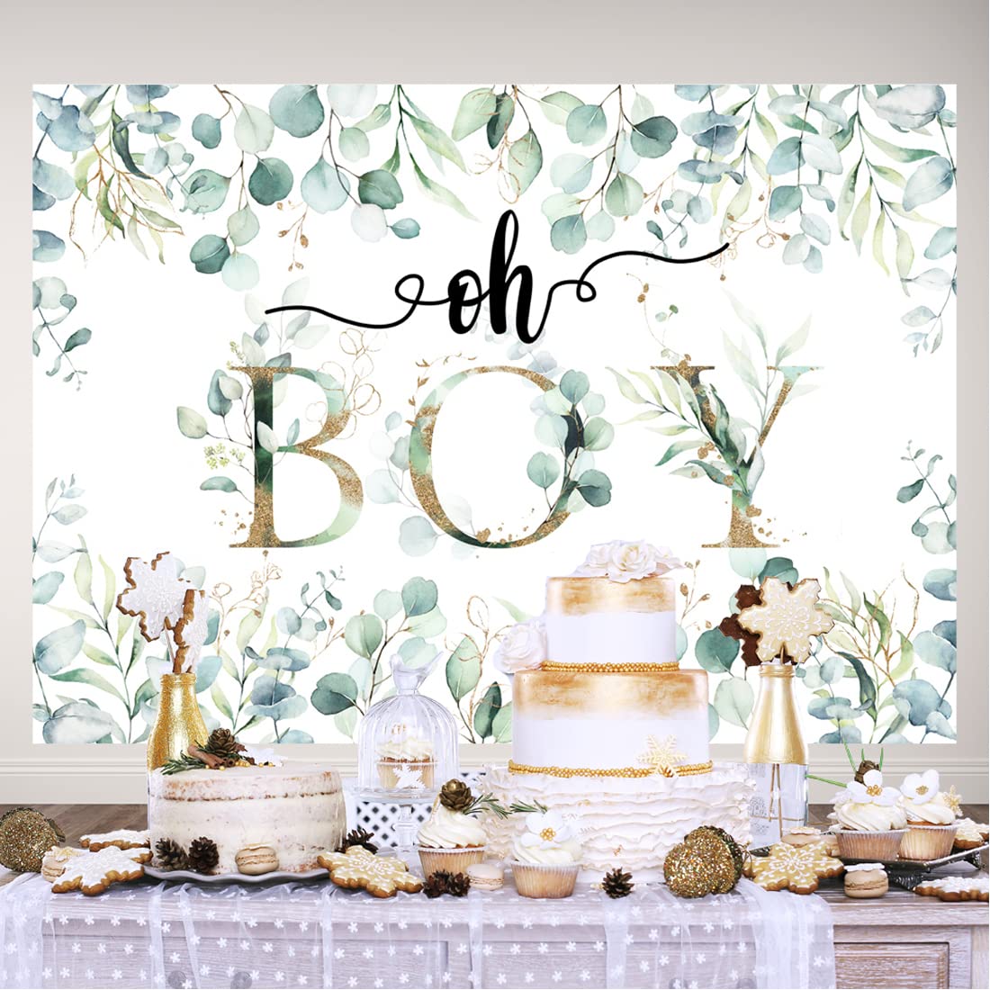 Lofaris Oh Boy Backdrop Greenery Baby Shower Baby in Bloom Eucalyptus Leaves Baby Shower Party Decorations Botanical Photography Background 7x5ft