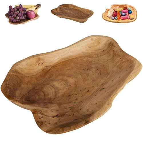 Hurricom Root Wood Dish,Vintage Ring Dish Hand Carved Artworks - 11-12 inch,Oval Shape Party Platter and Tray for Sandwich Bread Serving, Appetizer Display,