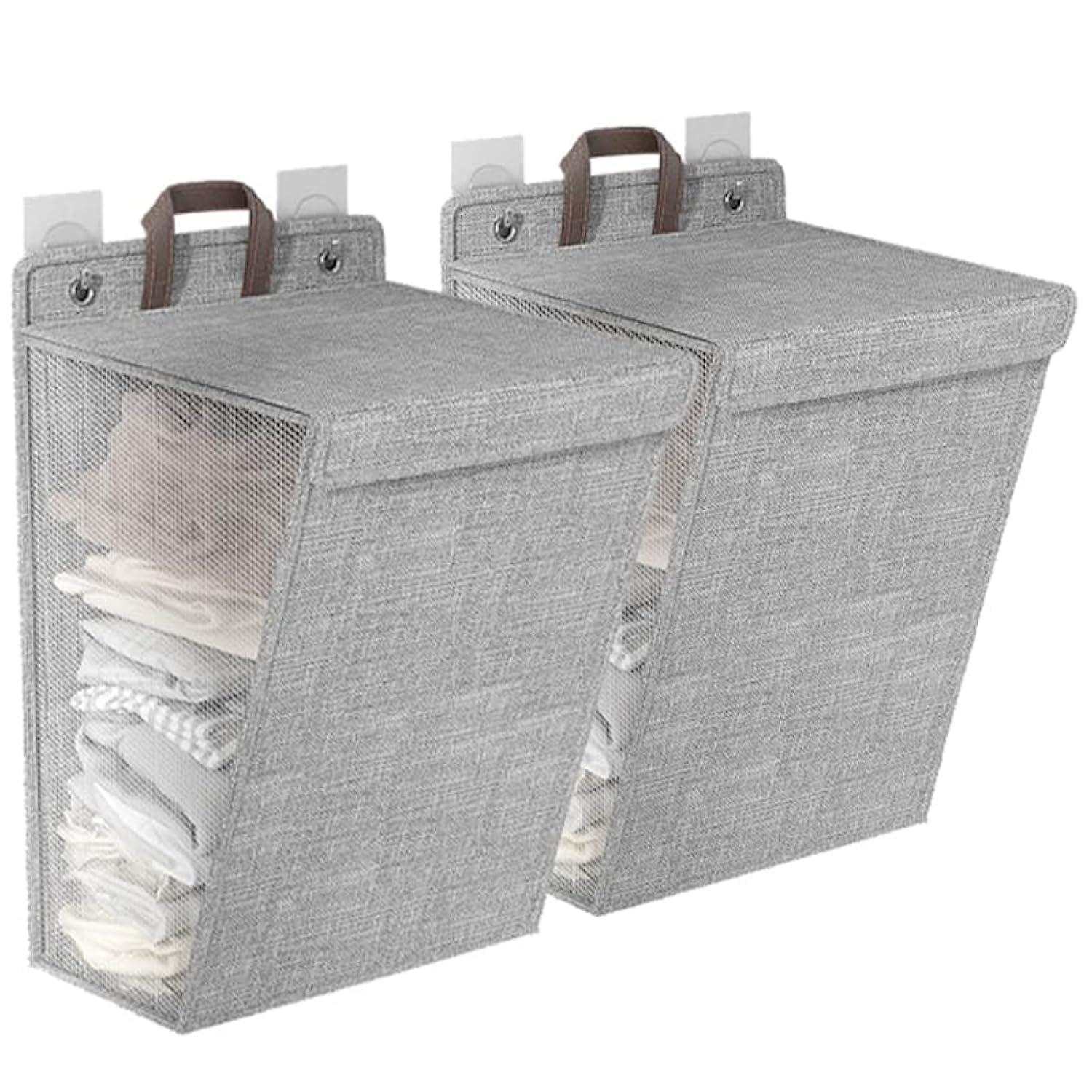 PiyquinticFolding laundry basket ,Set of 2 Wall-Mounted Laundry Baskets,Laundry basket hanging on the wall,Space-saving large laundry basket,Laundry basket gray,