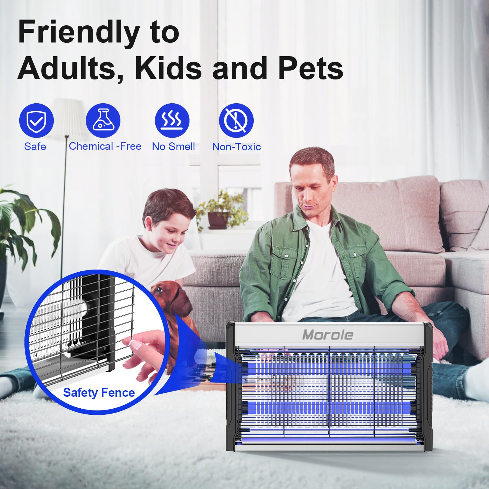 Morole Bug Zapper, 3200V Mosquito Zapper Indoor with Hanging Function, Electric Bug Zapper with Removable Tray, USB Powerful Flying Mosquito Indoor Fly Zapper for Outdoor Kitchen Bedroom Garden