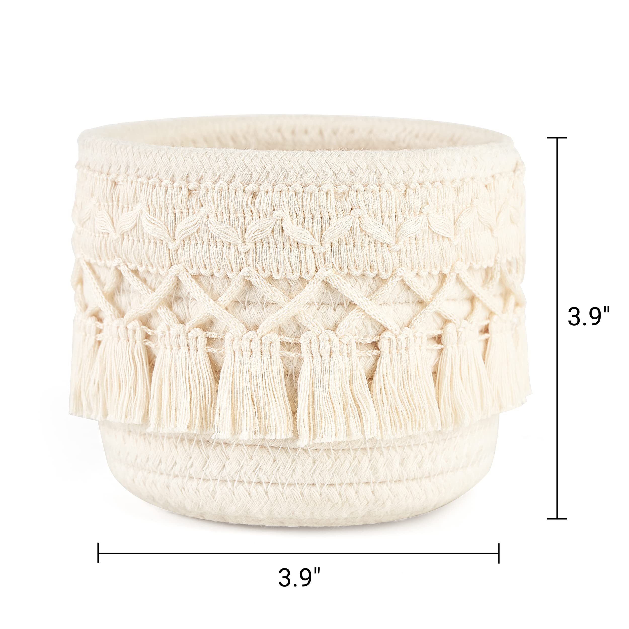 Mkono Macrame Makeup Brush Holder Organizer Comb Brushes Mini Storage Basket Set of 2 Boho Decor Baskets for Pen Pencil Box Container ,Ivory