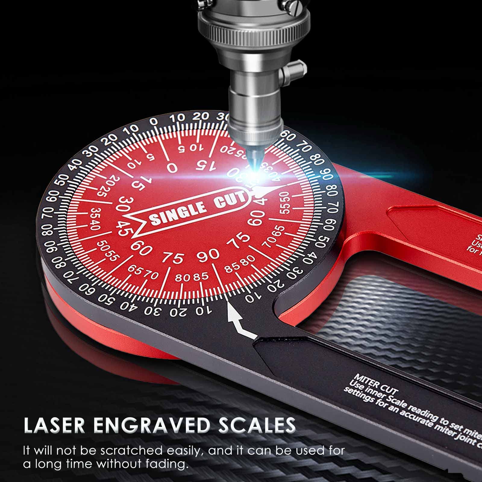 Litorange Aluminum Miter Saw Protractor Plus | 8.7-Inch Angle Finder Featuring Precision Laser Engraved Scales for Inside Outside Corner, Carpenters, Plumbers and All Building Trades, Two-color Design