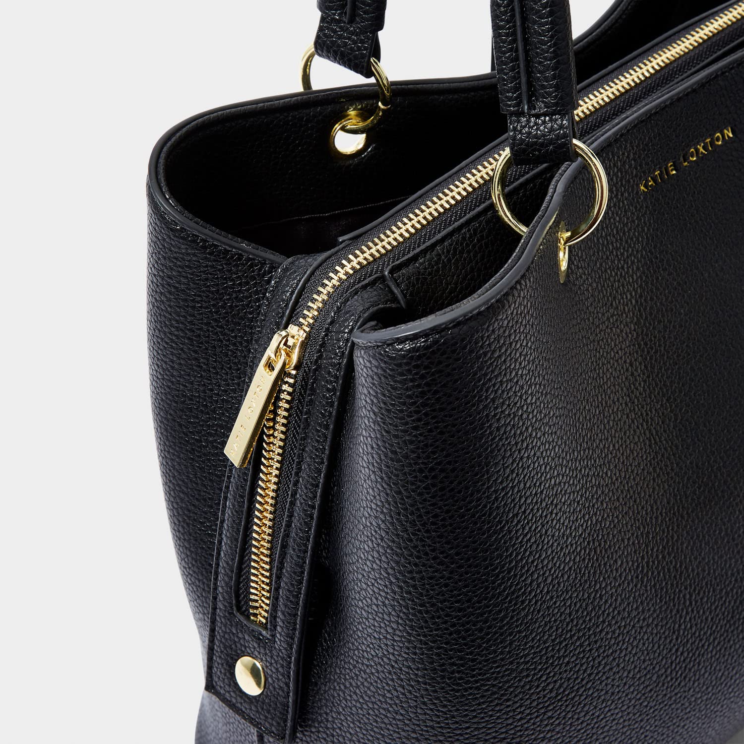 KATIE LOXTON Fia Womens Medium Vegan Leather Shoulder Handbag Purse Black