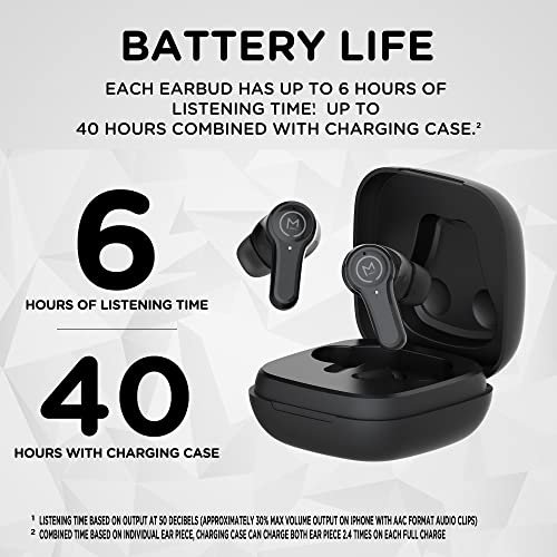 Morpheus 360 Pulse HD Wireless Earbuds, Hybrid Noise Cancelling, Wireless Microphone, Bluetooth 5.2 Wireless Ear Buds, One Touch Media Control, Waterproof, Recharging Earbud Case - TW7800B, Black