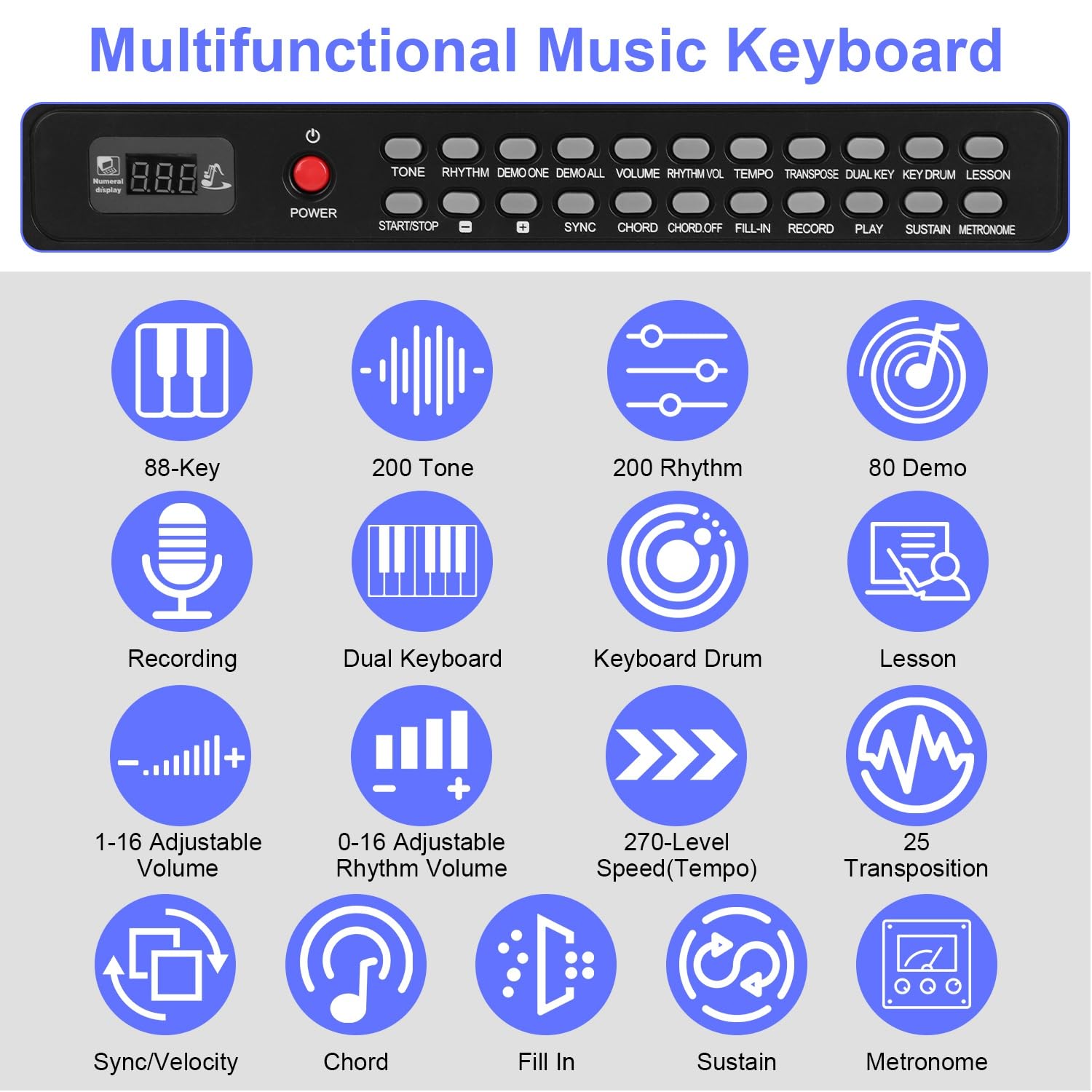 KOCASO 61 Keys Piano Keyboard Electronic Piano Keyboard Microphone Digital Music Keyboard/Large