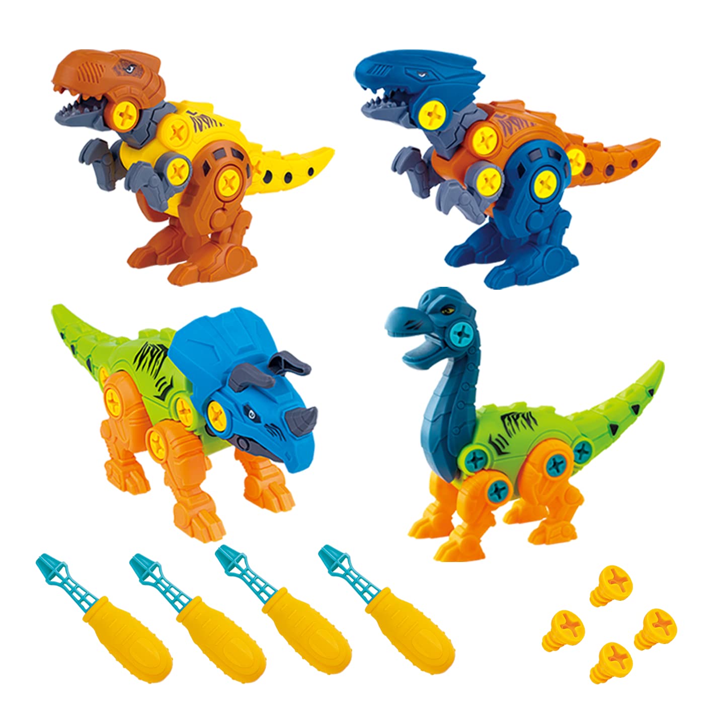 Kidtastic STEM Dinosaur Toys Construction Engineering Building PlaySet 4-Pack Take Apart Fun for Boys Girls Toddlers Ages 3-6 and Up Years Old