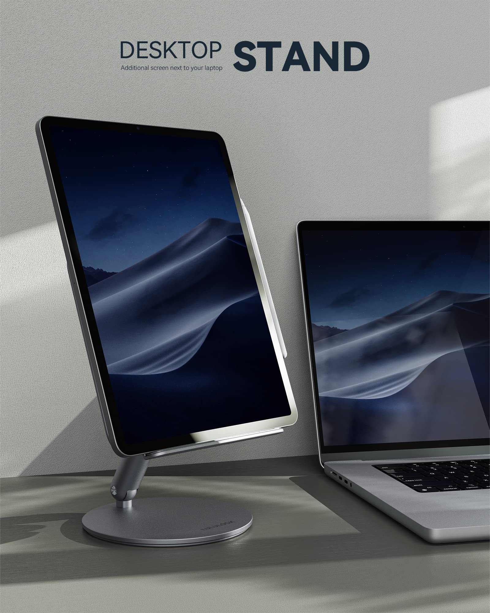 LULULOOK Tablet Stand for Desk, Foldable & 360° Rotation Tablet Stand Holder Compatible with iPad/Pro/Air/Mini, Phone, Samsung, Nexus 4-13" Gray
